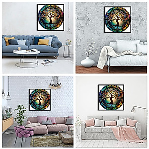 JFYHAB 5D Diamond Painting Kits Life of Tree Stained Glass DIY Diamond Full Round Drill Diamond Art Painting for Adults Tree Diamond Painting Full Drill Crystal Craft Kit for Wall Decor 12x12in