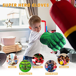 XYMTOY Superhero Toys Incredible Smash Hands Soft Plush Superhero Gloves, Superhero Costumes for Kids Toddlers Boys 3+ Gift for Cosplay, Halloween, Christmas, Birthday - 1 Pair, Green