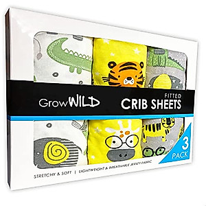 GROW WILD Crib Sheets for Boys | Baby Crib Sheets (3 Pack), Safari Crib Mattress Sheet or Toddler Bed Sheet, Elephant Baby Sheet