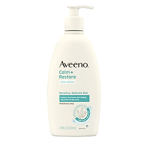 Aveeno Calm + Restore Daily Body Wash for Sensitive, Delicate Skin, Gentle Cleanser with Oat, Aloe & Pro-Vitamin B5 Soothes & Leaves Skin Feeling Nourished, Fragrance Free, 18 fl. oz