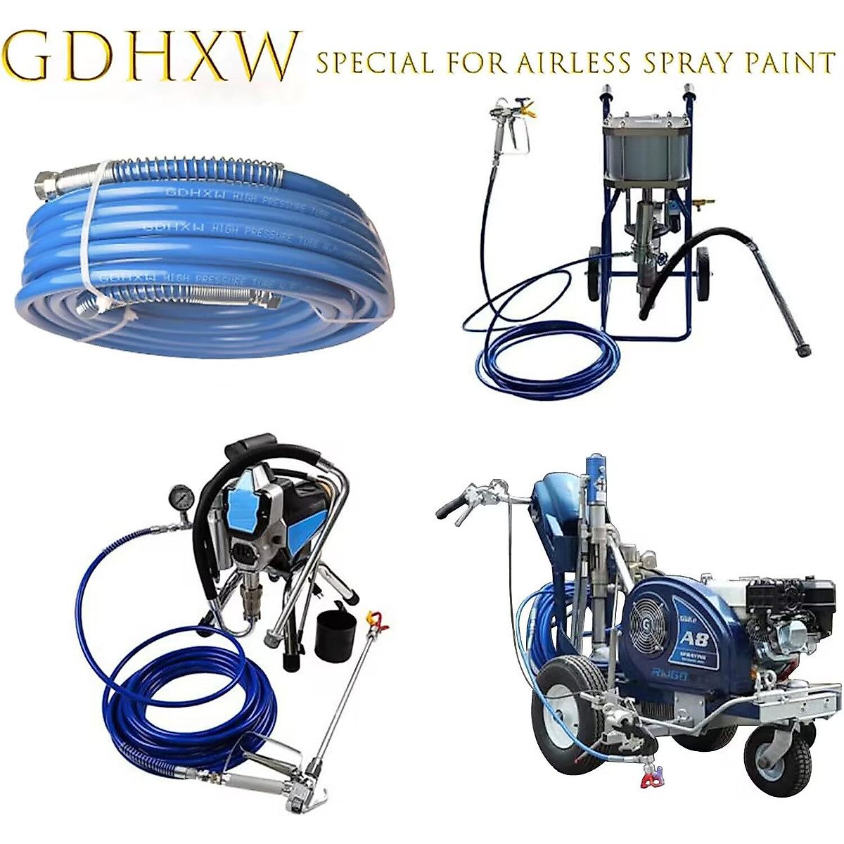 GDHXW 50FT Airless Paint Spray Hose Double Layer Braided Wire Upgraded 8500 PSI High Pressure Flexible Nylon Tube Universal Paint Sprayer 1/4 inch