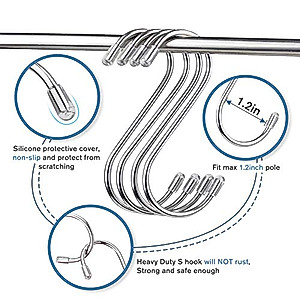 Myfolrena 20-Pack S Hooks for Hanging, 3.4 Inch Metal S Shaped Hook Heavy Duty Hanging Hooks for Pots, Pans, Plants, Bags, Cups, Clothes (Silver)