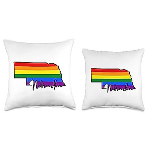 Nebraska Map USA State Rainbow Pride Flag Map USA State Nebraska Rainbow Flag Pride Month Throw Pillow, 16x16, Multicolor