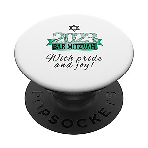 2023 Bar Mitzvah Pride & Joy I White Turquoise Banner Decor PopSockets Standard PopGrip