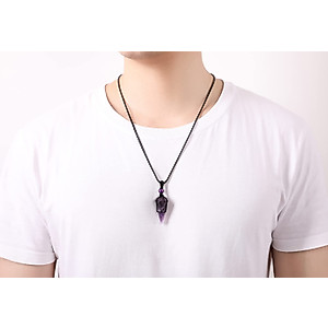 XIANNVXI Amethyst Necklace for Men Women Healing Crystal Stone Pointed Adjustable Black Rope Natural Gemstone Pendant Necklaces Jewelry
