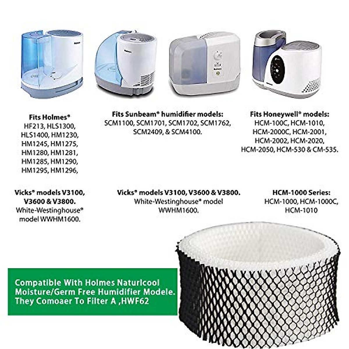 6 Pack Replacement Filters Compatible with Holmes & Sunbeam Humidifier Filter A,HWF62 HWF62CS HWF62D