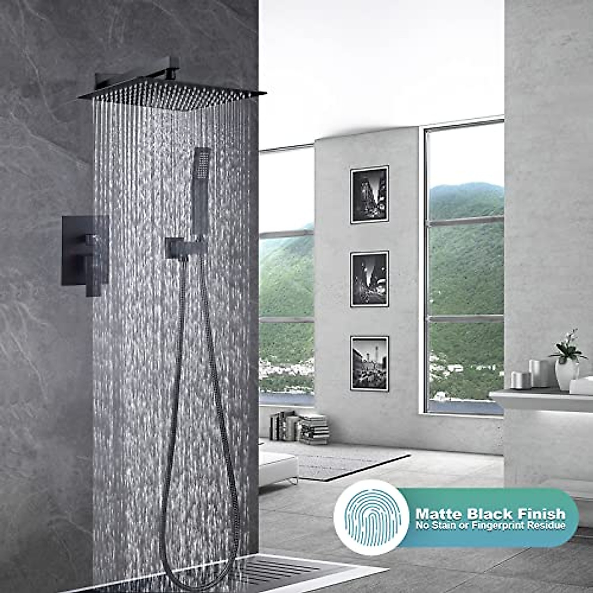 Cobbe 12 Inch Shower System, Black Shower Faucets Sets Complete with Valve High Pressure Rain Shower Head, Bathroom Mixer Shower Set Wall Mounted Matte Black (Faucet Rough-in Valve Body and Trim)