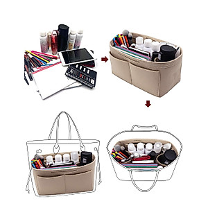 LEXSION Felt Purse Organizer Insert Bag In Bag with Two Removeable Holder 8020 Beige M