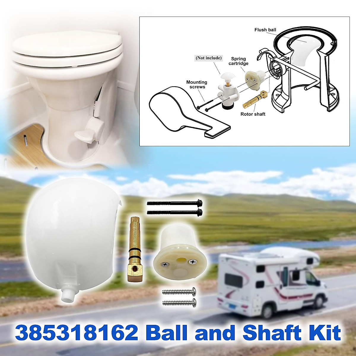 NipponAsia 385318162 Ball and Shaft Kit,Compatible with All Foot Flush Sealand/Dometic Marine Toilets