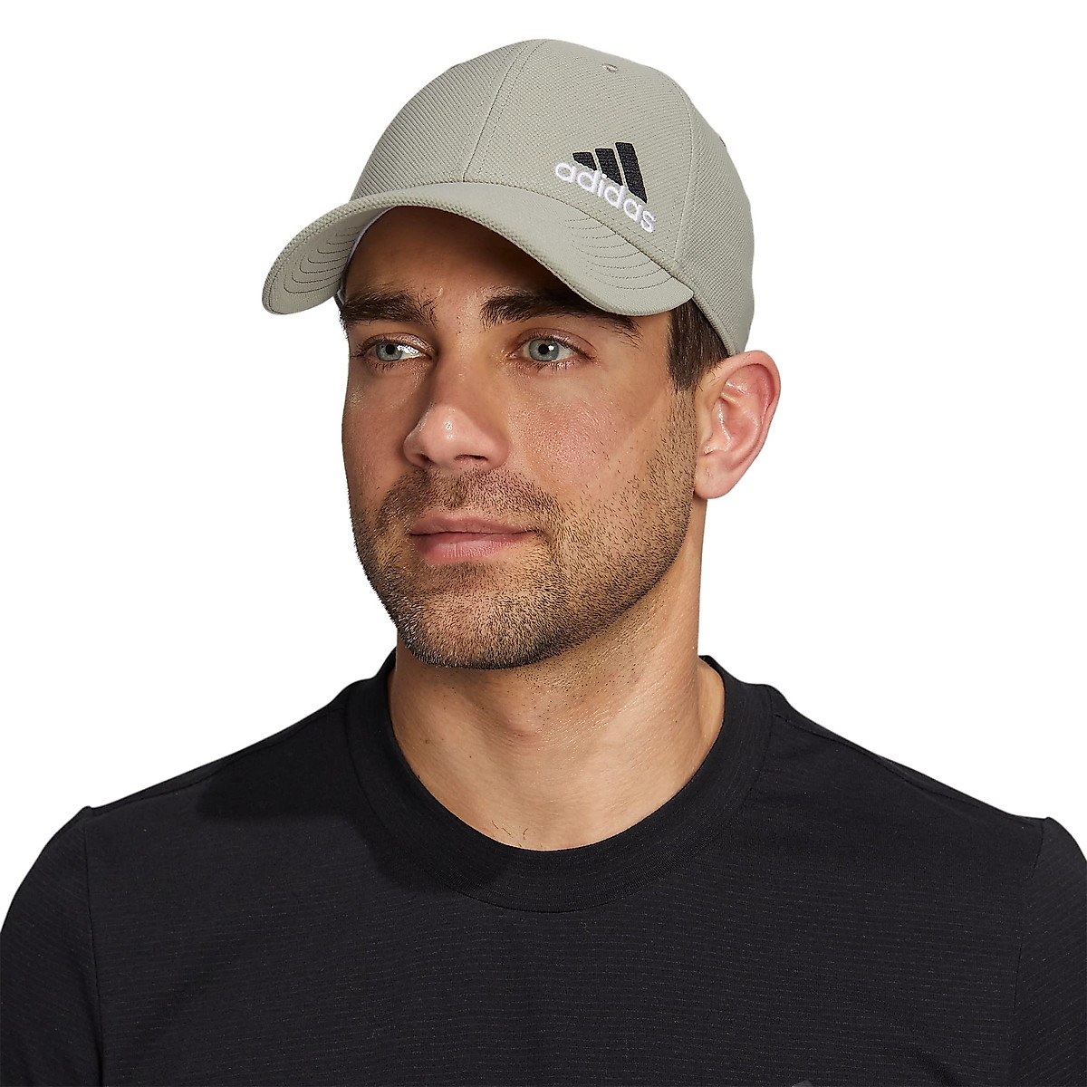 adidas Men's Release 3 Structured Stretch Fit Cap, Silver Pebble Grey/Black/White, Large-X-Large