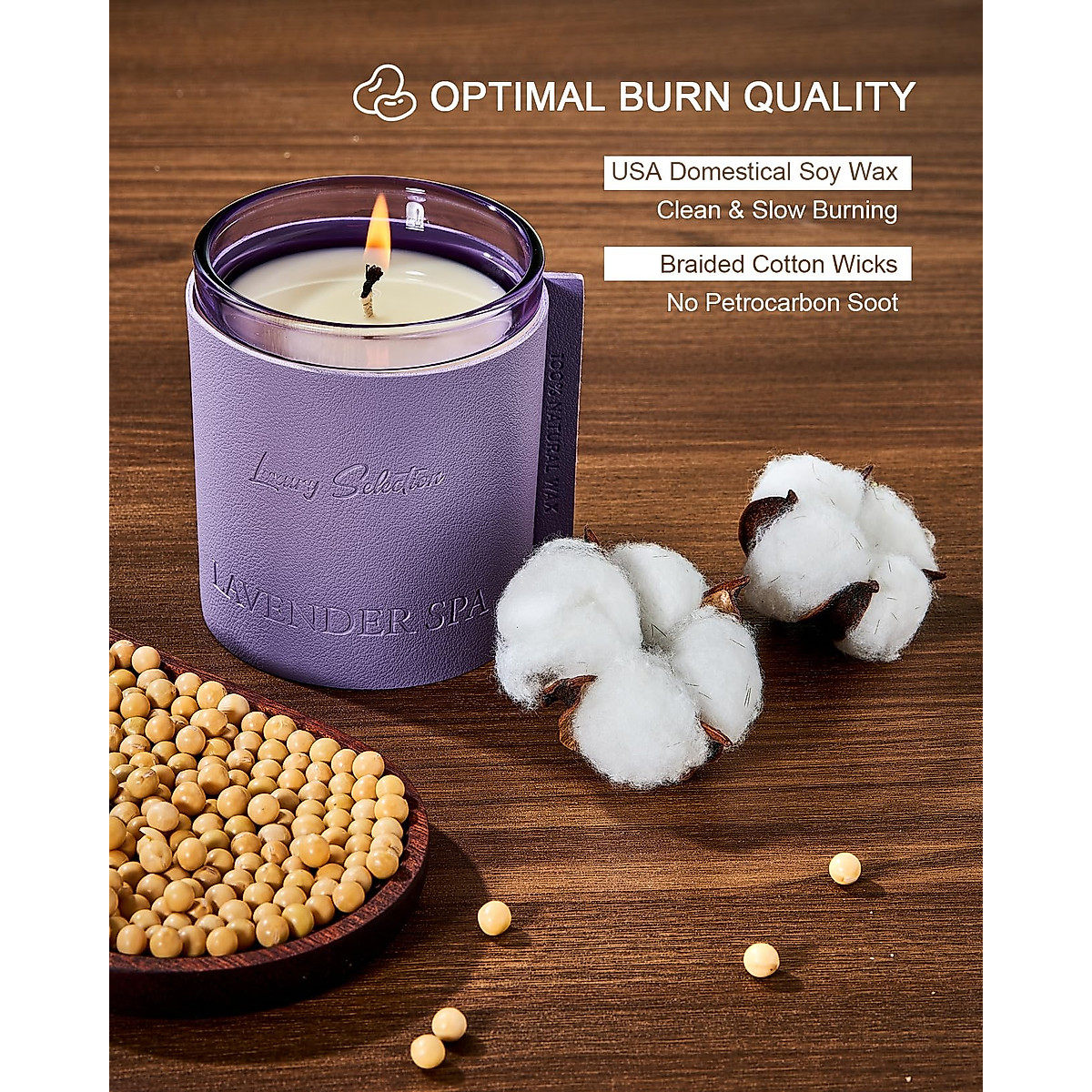 M&SENSE Lavender Spa Soy Candles for Home Scented, Stress Relief Aromatherapy Candles for Meditation Spa Yoga, Leather Wrapped Luxury Candle Gifts for Women,40 Hours Long Lasting, 7.4oz