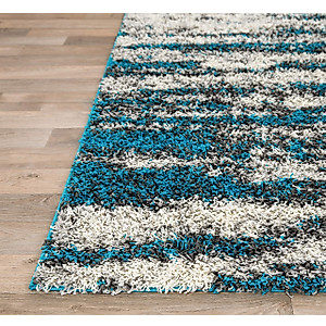 Rugshop Contemporary Abstract Design Plush Shag Area Rug 7'10" x 10' Turquoise