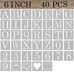 ASMPIO 6 Inch Letter Stencils Numbers Craft Stencils, 40 Pcs Reusable Plastic Alphabet Drawing Templates for Painting on Wood, Wall, Fabric, Rock, Signage, Door Porch