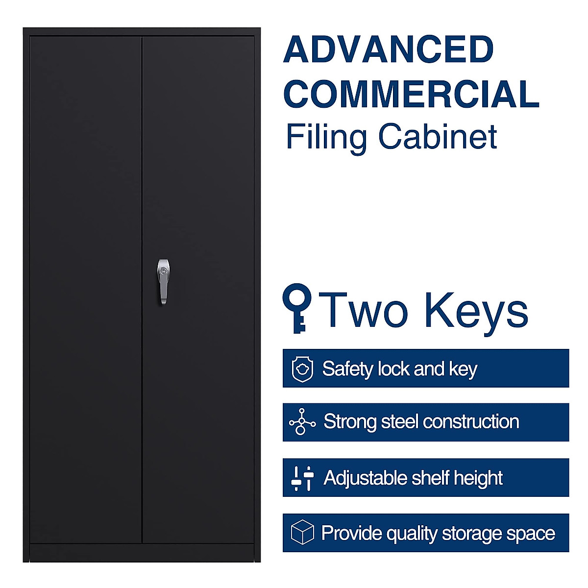 Aobabo Metal Garage Storage Cabinet,71" Lockable Metal Storage Cabinet with 2 Doors and 4 Adjustable Shelves,Black Steel Cabinet for Garage Office School Home Storage,Assembly Required