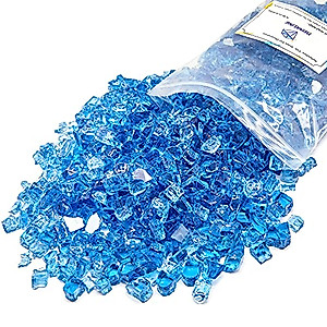 TWINKLING Reflective High Luster Fire Glass,1/2 Inch Fire Pit Glass,Crushed Glass,Broken Glass, Reflective Fire Glass Stones for Fire Pit Fireplace Decoration,10mm,2-Pound Jar (Ford Blue Glass)