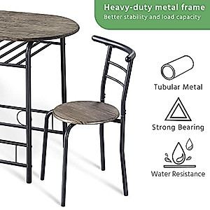 Yaheetech 3 Piece Dining Table Set, Kitchen Table & Chair Sets for 2, Compact Bistro Table Set with Steel Legs, Built-in Wine Rack for Small Space, Apartment, Breakfast Nook, Drift Brown