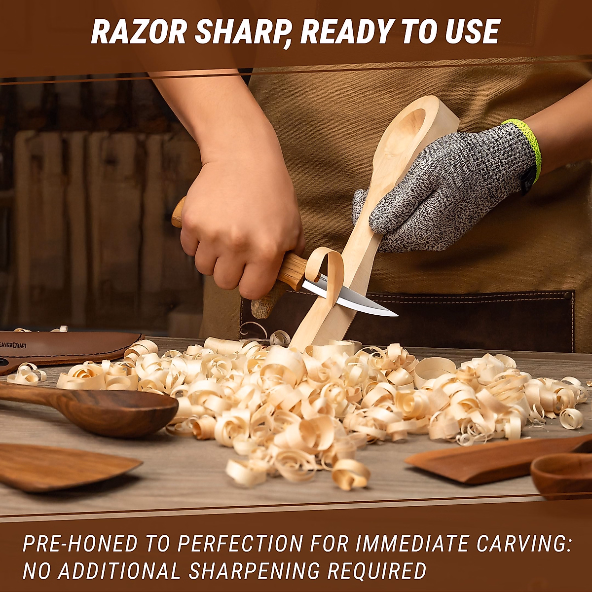 BeaverCraft Sloyd Knife C4s 3.14" Wood Carving Sloyd Knife with Leather Sheath for Whittling and Roughing for Beginners and Profi Durable High Carbon Steel - Spoon Carving Tools Thin Wood Working