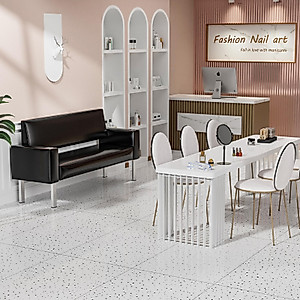 LEADZM Waiting Room Bench Seating, Salon Reception Office Chairs, Heavy Duty Guest Lobby Chairs with 2 Cup Holder,Leather Settee with Backrest & Armrest, Beauty Barber Furniture, Black