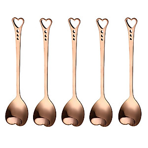 10-Piece Heart-Shaped Stainless Steel Dessert Spoon Set for Home, Restaurant, Cafe, and Bar - Elegant Design, Multi-Functional Usage, and Durable Quality Rose Gold