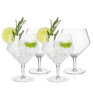 Viski Angled Stemmed, Highball, Cocktail, Vodka Tonic Glasses for Gin Lovers Gift set of 4 14oz, Clear