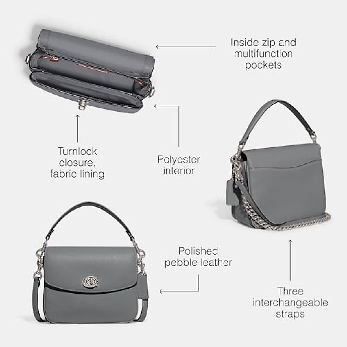 COACH Polished Pebbled Leather Cassie Crossbody 19, Grey Blue