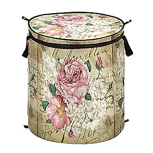 ALAZA 50 L Pop-up Laundry Hamper, Vintage Shabby Chic Pink Rose Floral Freestanding Collapsible Large Clothes Basket for Clothes Toys