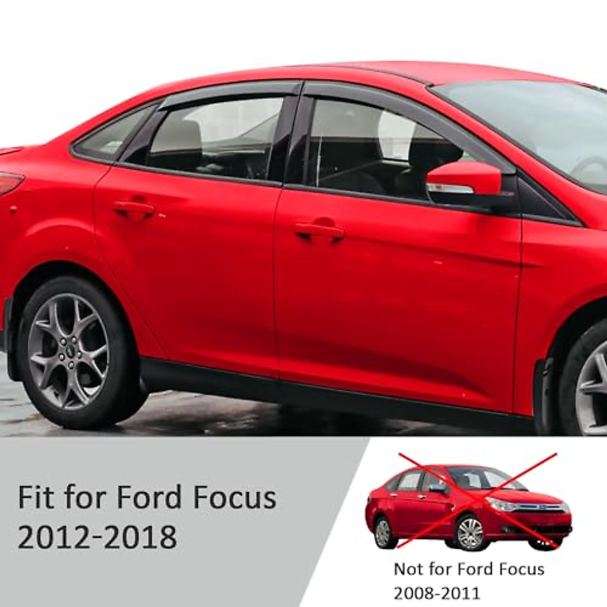 Voron Glass Tape-on Extra Durable Rain Guards for Ford Focus 2012-2018, Window Deflectors, Vent Window Visors, 4 Pieces - 120188