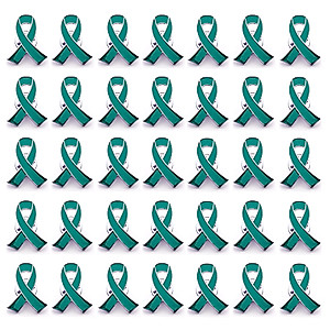50pcs Teal Ribbon Awareness Pins Cervical Ovarian Cancer Awareness Products Pin