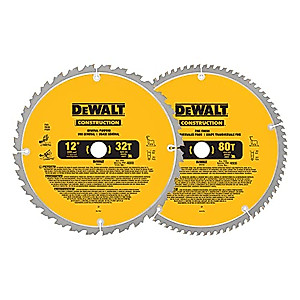 DEWALT 12-Inch Miter Saw Blade, Crosscutting, Tungsten Carbide, 80-Tooth, 2-Pack (DW3128P5)