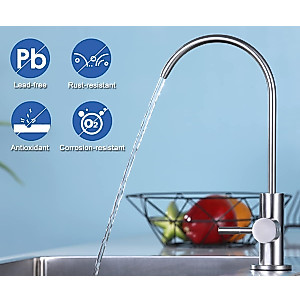 ESOW Kitchen Water Filter Faucet, 100% Lead-Free Drinking Water Faucet Fits Most Reverse Osmosis Units or Water Filtration System in Non-Air Gap, Stainless Steel 304 Body Brushed Nickel Finish