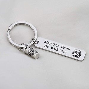 FOTAP Coffee Charm Keychain May The Froth Be With You keychain Storm Trooper Gift Barista Gift (Wars Coffee Keychain)