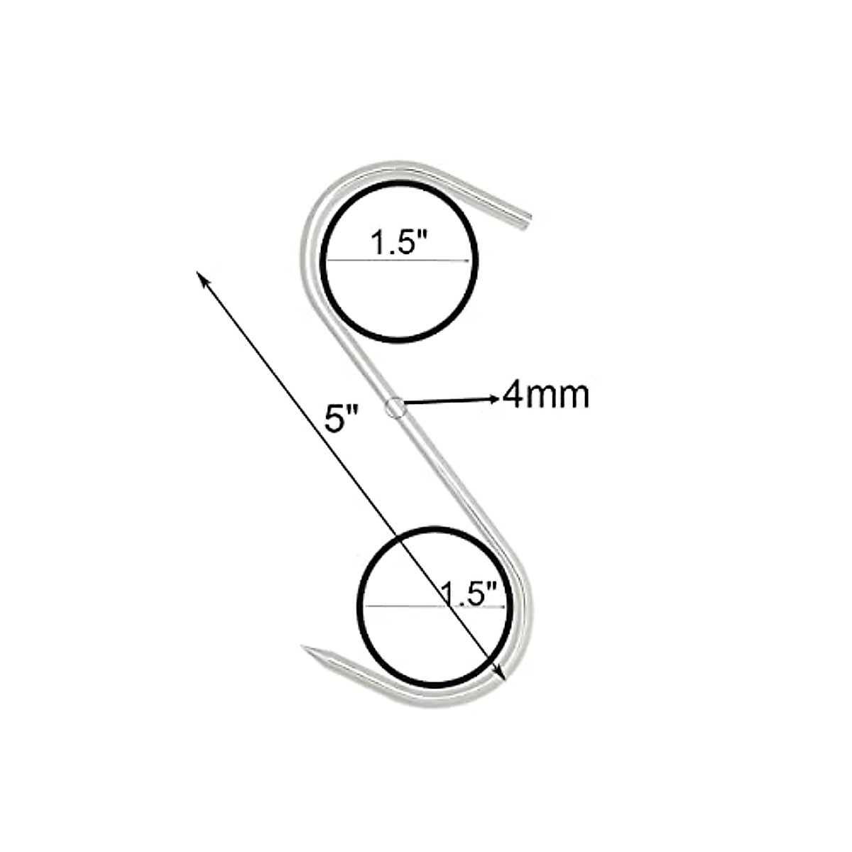 Alele 5 Inch 4mm Meat Hooks Stainless Steel Meat S-Hook for BBQ,Hanging,Smoking,Butchering,Grilling Set of 6 Pack (Meat Hook 5 Inch)