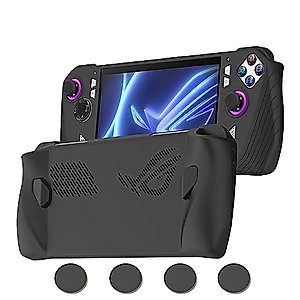 Silicone Protective Case for ASUS Rog Ally, Silicone Case Anti-Slip Shockproof Cover for ASUS Rog Ally Gaming Console with Non-Slip Thumb Grips (Black)