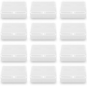 12 Pack Rectangular Clear Plastic Organizer Storage Box Containers with Lid for Beads and More (3.54 x 2.36 x 1.38 Inch)