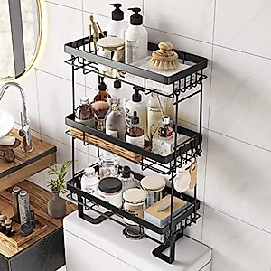 COVAODQ Over The Toilet Storage 3 Tier Bathroom Organizer Shelves Multifunctional Over Toilet Bathroom Organizer, No Drilling with Wall Mounting Space Saver