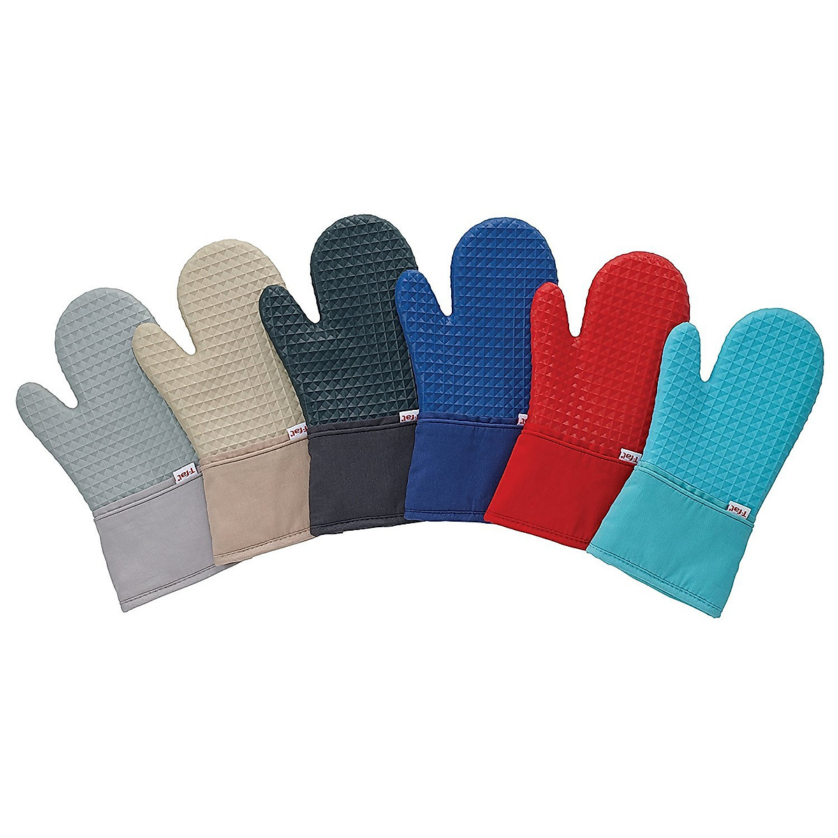 T-fal Waffle Silicone Oven Mitt Set, Softflex, Non-Slip Grip, Heat Resistant, 13 x 7-inches, 2 Pack, Blue