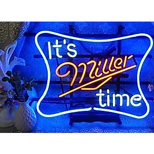 FINEON Real Glass Neon Sign it's miller time Metal Frame 42X32CM decoration Light Beer Bar Pub Garage Room