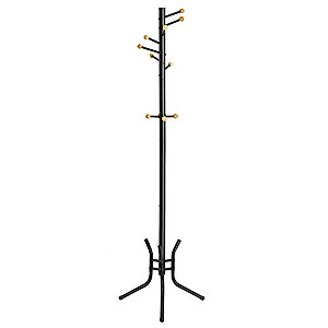 SONGMICS Coat Rack, Freestanding Metal Coat Tree, 11 Hooks with Ball Ends, for Entryway, Bedroom, Living Room, Black URCR028B01