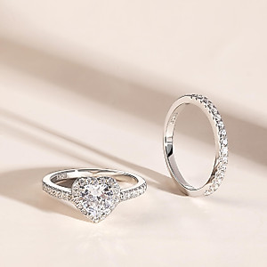 JALOKIVI 1CT 925 Sterling Silver Engagement Rings for Women Heart Cut Halo Cubic Zirconia Promise Rings for Her Size 4.5