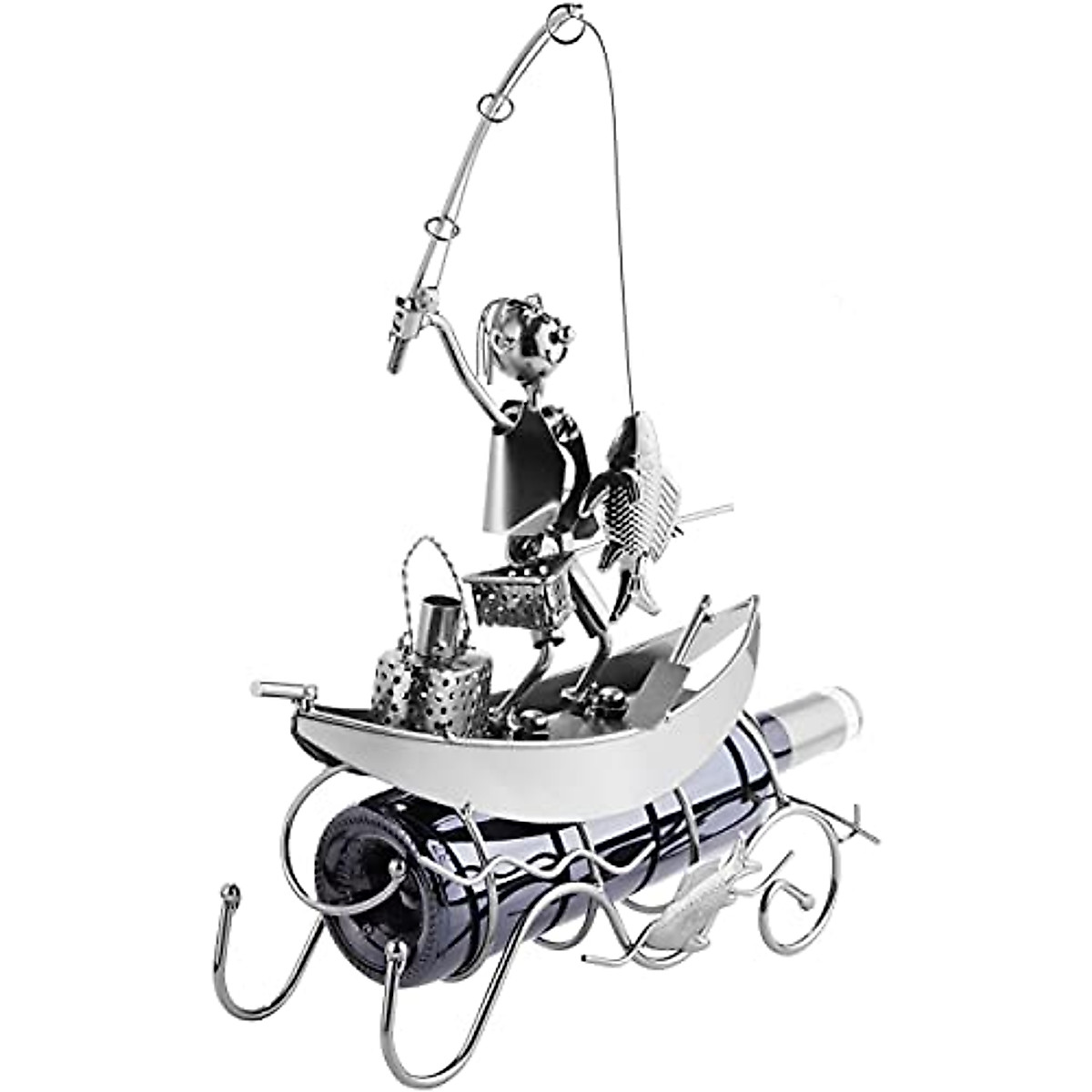 BRUBAKER Wine Bottle Holder Fisherman on a Boat - Metal - Statue, Sculptures and Figurines - Decor Wine Racks and Stands - Gifts & Decoration