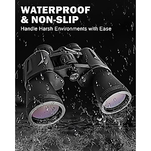 GOANDO 20x50 Binoculars for Adults and Kids High Power Compact Binoculars Large Waterproof Binoculars with Low Light Night Vision for Hunting Bird Watching Travel Sightseeing Outdoor Sports, Black