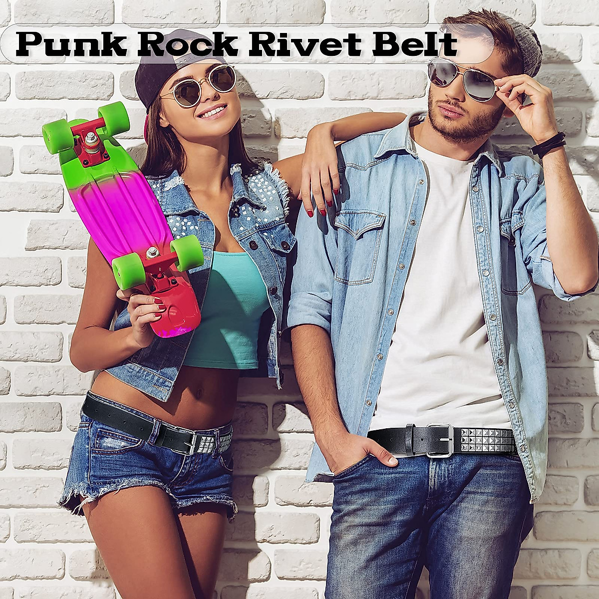 Geyoga Studded Belt Metal Punk Rock Rivet Belt Punk Leather Belt Threads Studded Goth Belt with Pyramid Studs for Women Men(Silver)