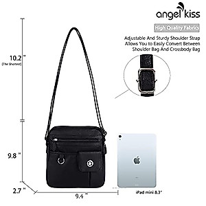 Angel Kiss Vegan Leather Crossbody Bag Women Shoulder Purse Female Multiple Zipper Pockets