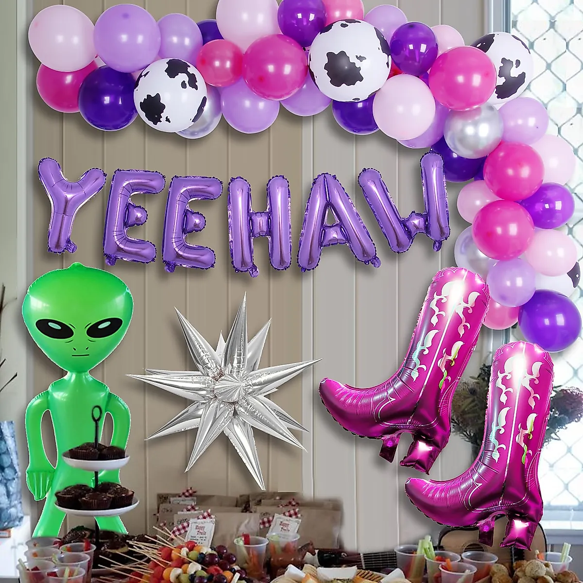KARAQY Space Cowgirl Party Decorations, Yeehaw Balloons Cowgirl Boot Balloons for Cowgirl Bachelorette Party Decorations Nashville Bridal Shower Supplies