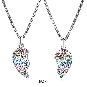 luomart Girls Best Friends Necklace for 2,BFF Friendship Gifts for 2,Rainbow Broken Heart Two Sided Pendant Jewelry Set for Women Teens (BFF Gifts for 2)
