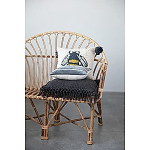 Creative Co-Op Cotton Slub Crochet and Fringe Pillow, 20" L x 20" W x 2" H, Black