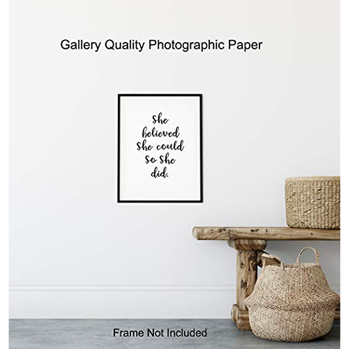 Wall Art Print Typography - 8x10 Unframed Photo - Makes a Great Gift for Home Decor - She Believed She Could - Motivational and Inspirational