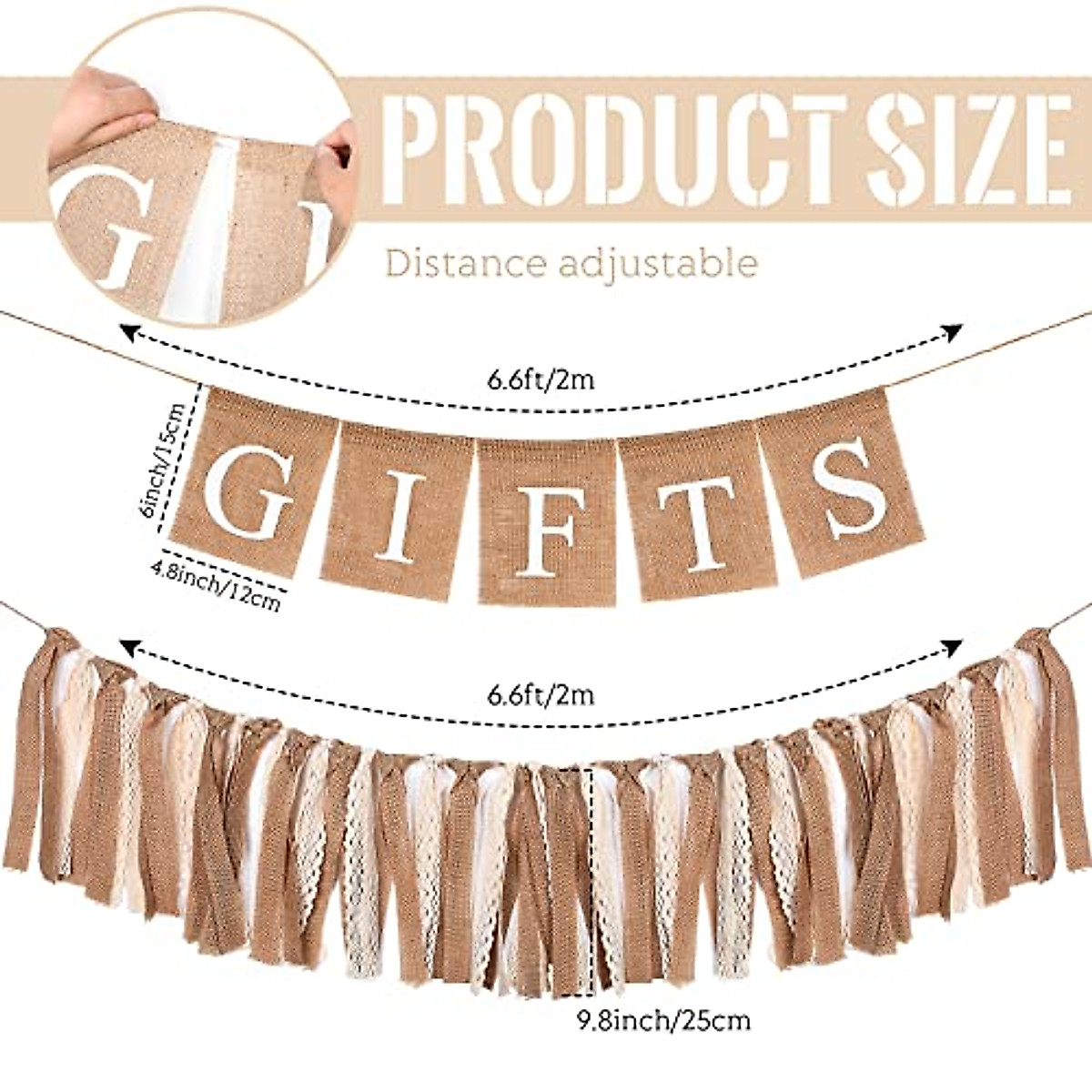 Tallew 2 Pcs Boho Burlap Banner Baby Shower Decorations Set Include Rustic Gift Decor Bunting Sign Gifts Lace Tassel Garland Rag Tie for Party Wedding Bridal Farmhouse