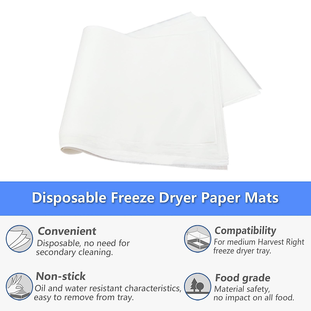 YHMYOALU - Set of 100 Rectangular Tray Mats for Harvest Right Freeze Dryer, 17" x 6.8", Disposable Parchment Paper, Easy to Use and Clean