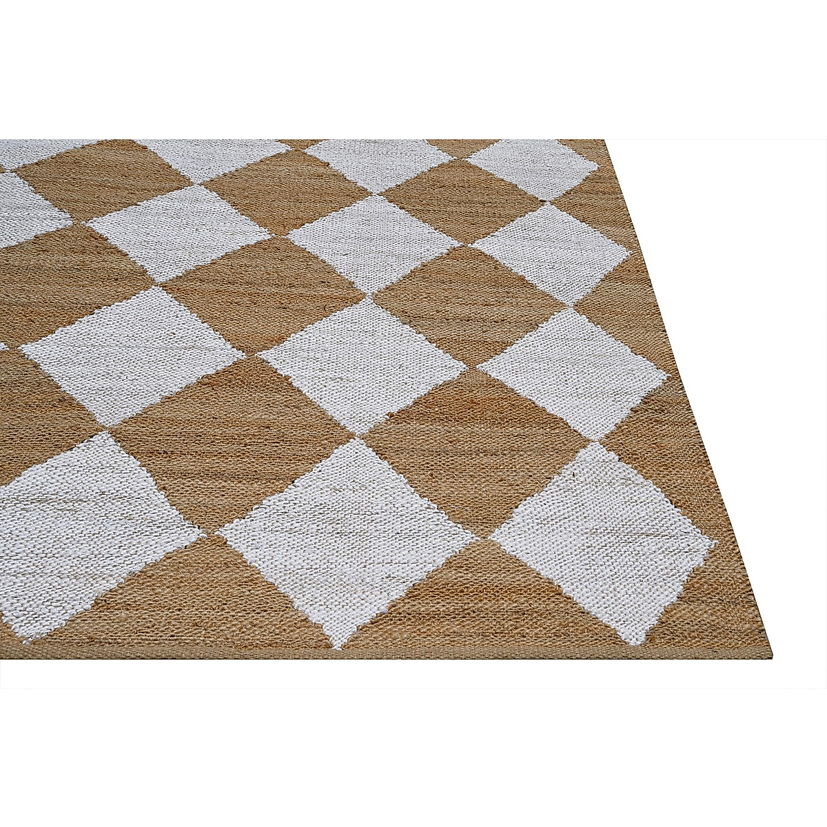 Antep Rugs Natural 6x9 Indoor Hand Woven Fiber Jute Diamond Area Rug (Natural-Off White, 6'7" x 9')